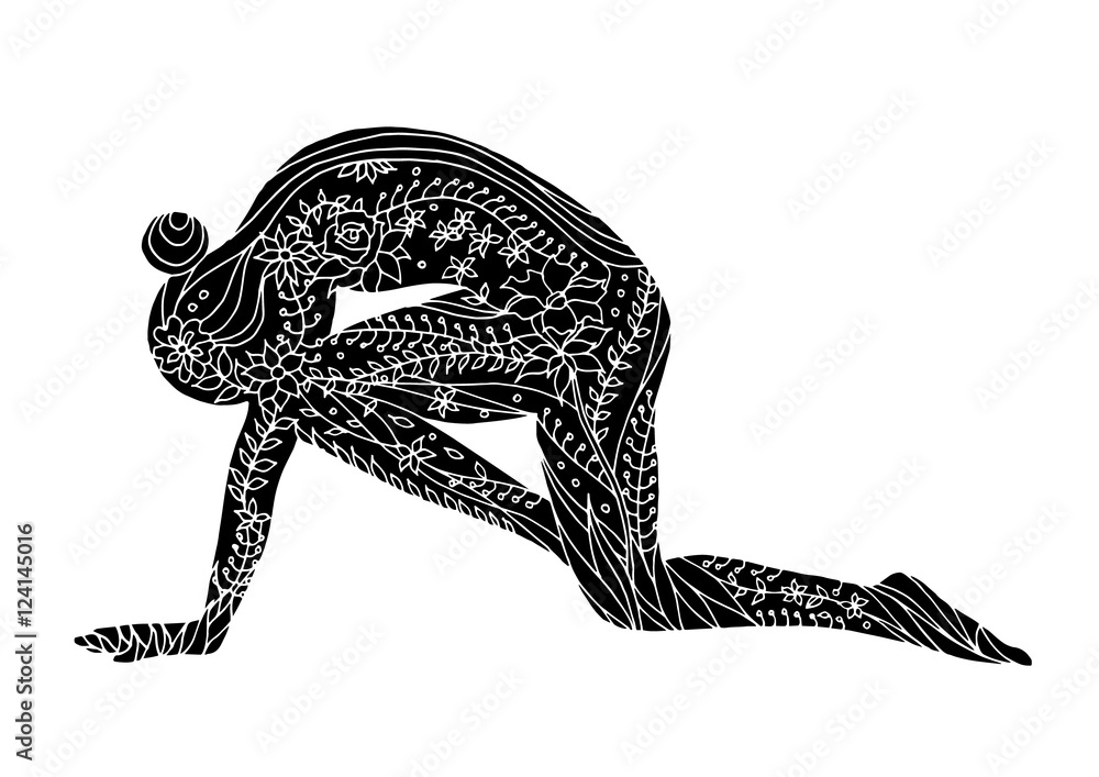 tiger pose yoga 7 chakra vector flower floral drawing hand drawn Stock ...