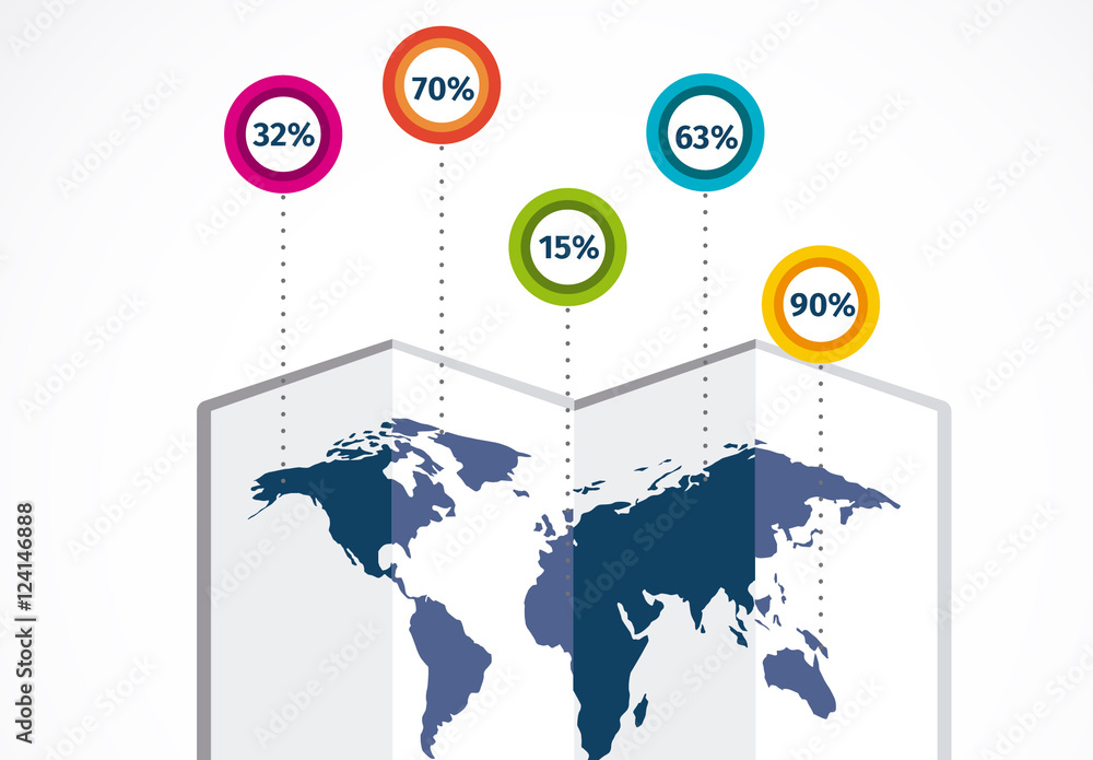 Folded World Map with Locator Points Infographic Stock Template | Adobe ...