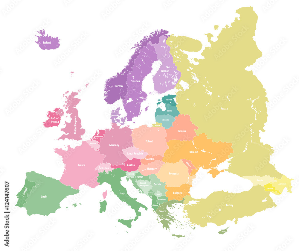 European vector colorful political map. All elements detachable and ...