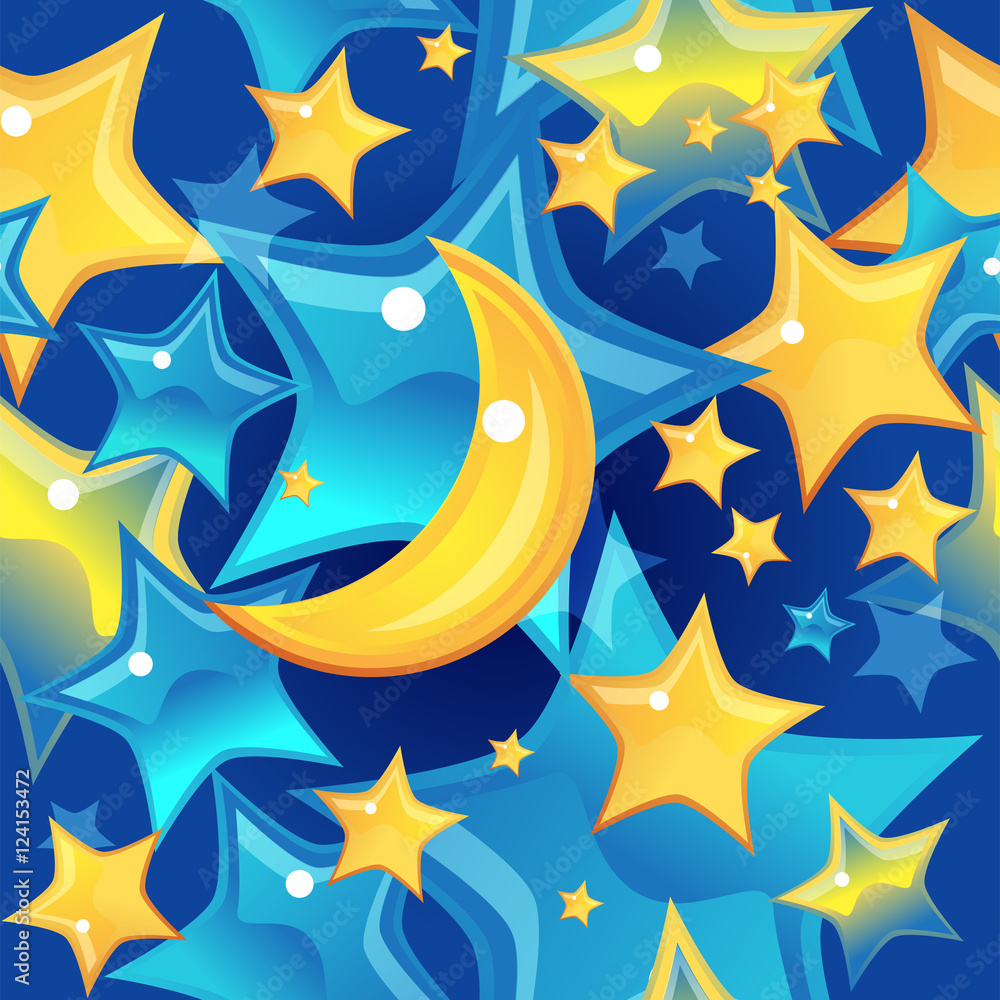 Seamless background - stars and moon Stock Vector | Adobe Stock
