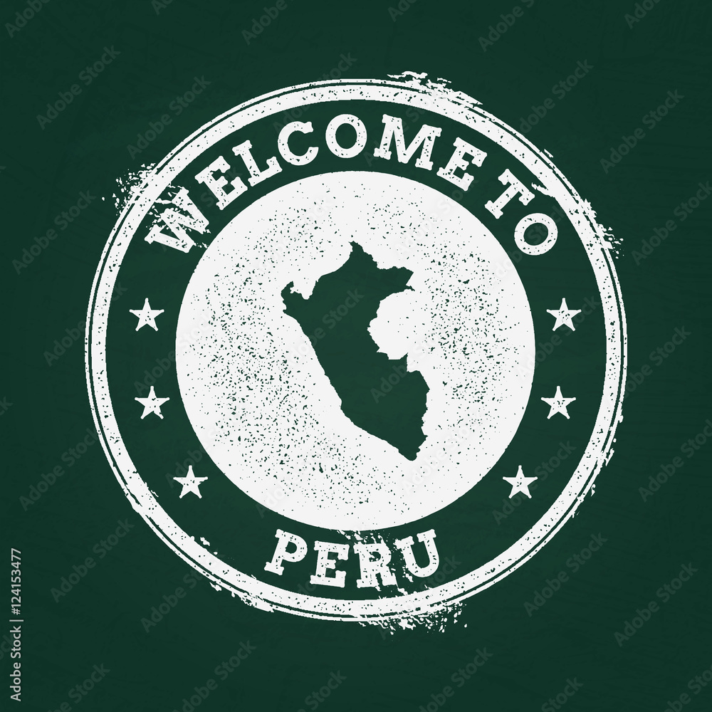 White chalk texture retro stamp with Republic of Peru map on a green ...