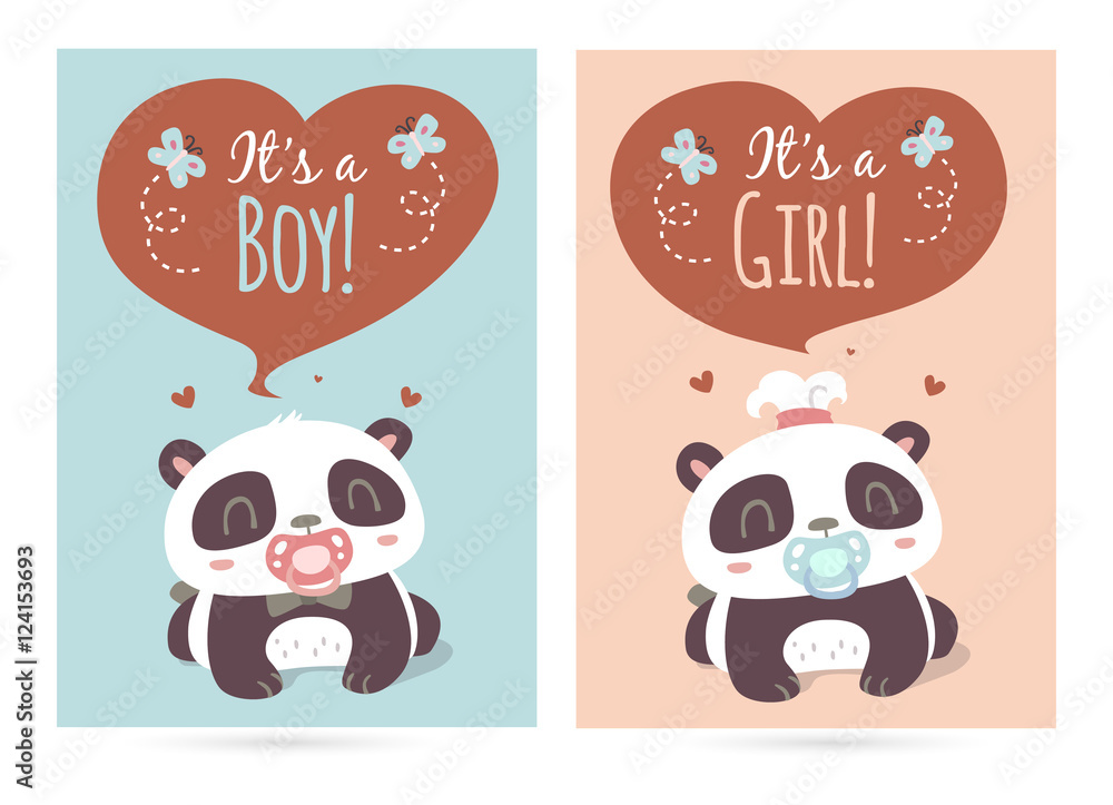 vector cartoon style cute panda it's a boy and girl illustration Stock ...