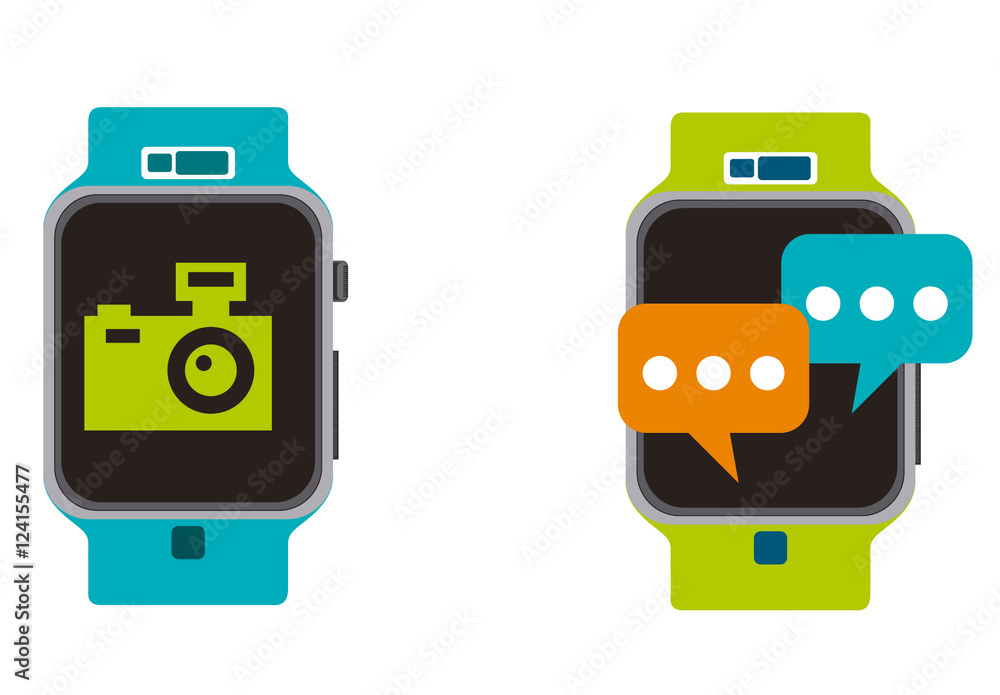 4 Large Color Social Media and Lifestyle Smart Watch Screen Icons Stock ...