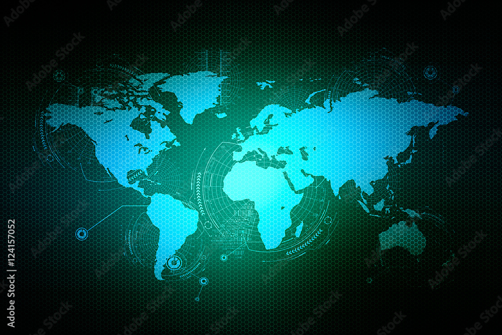 digital cyber world map technology concept, abstract background Stock ...