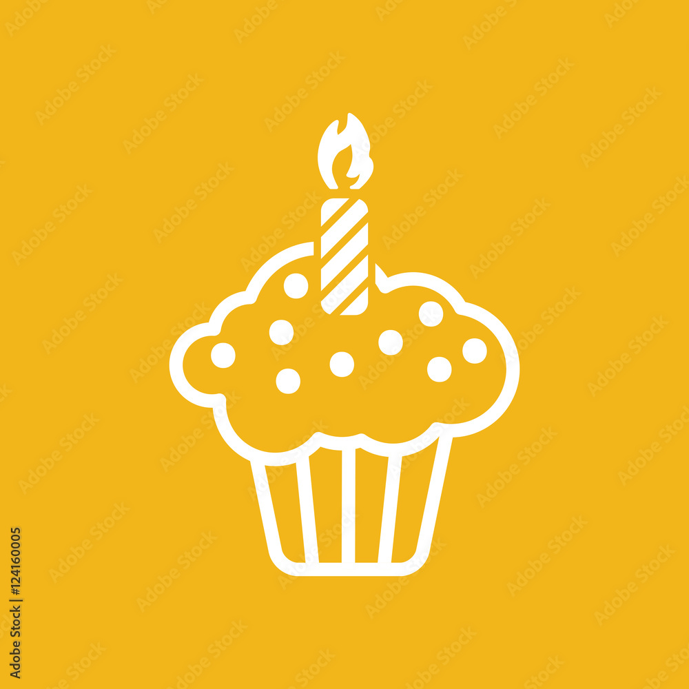 white flat cake icon on an yellow background Stock Vector | Adobe Stock