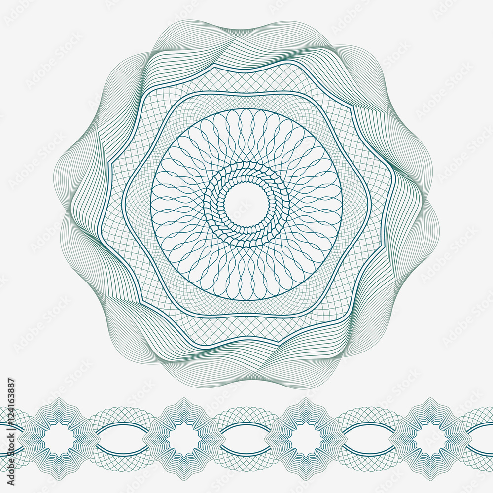 Set: Guilloche Pattern Rosette and border for certificate or diploma ...
