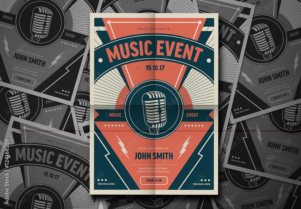 Retro Music Event Flyer Stock Template | Adobe Stock