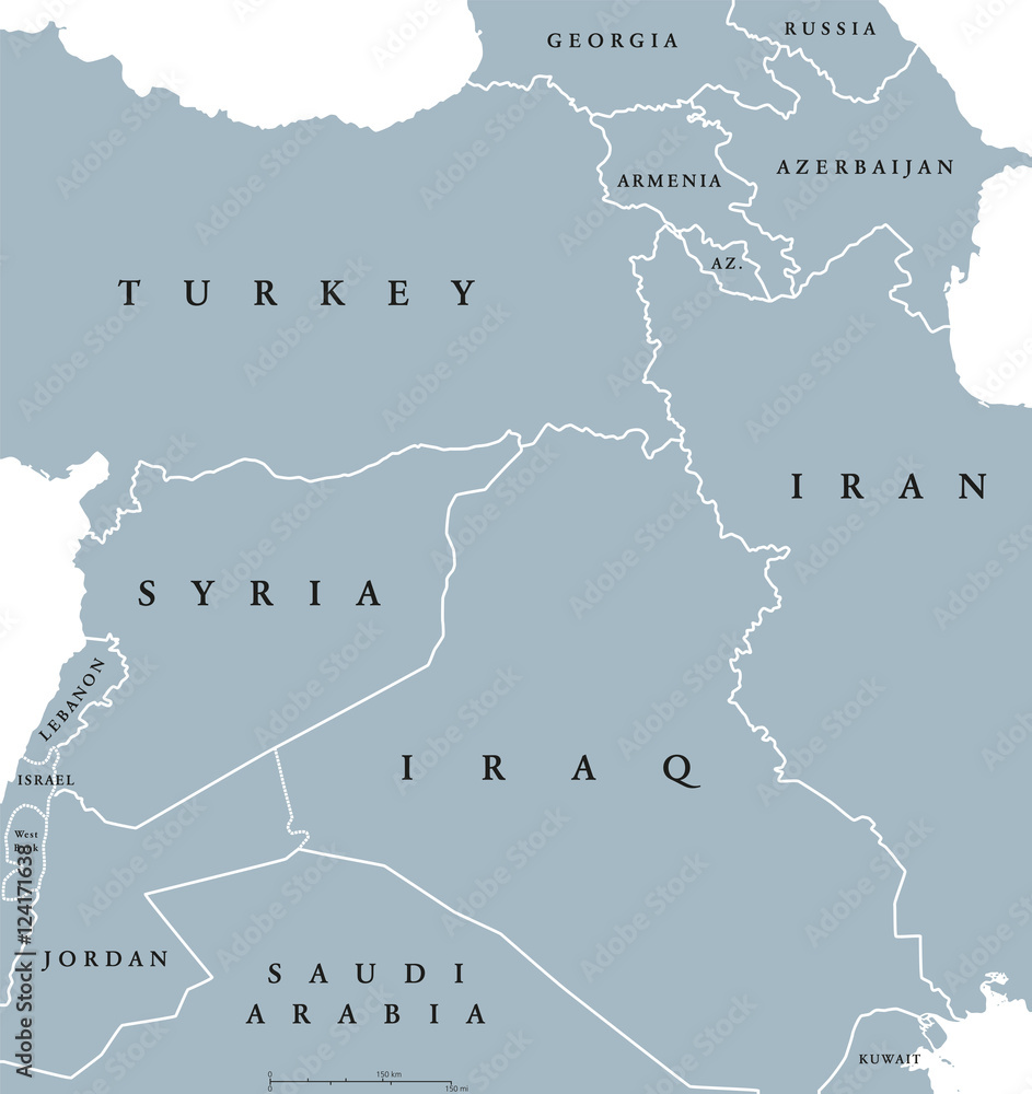 Kurdish countries political map. Kurdish lands, also Kurdistan ...