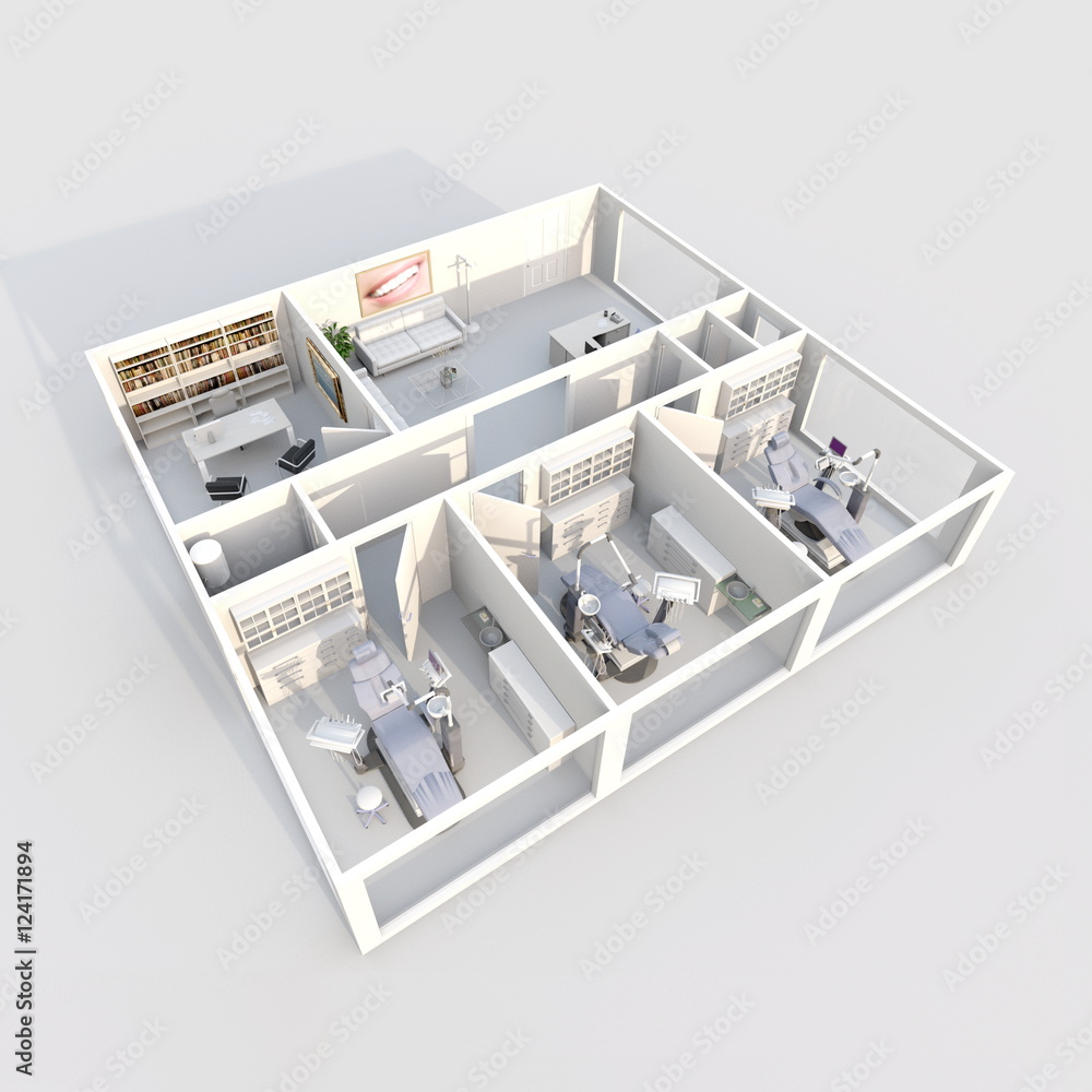 Illustrazione Stock 3d interior rendering of furnished dental clinic ...