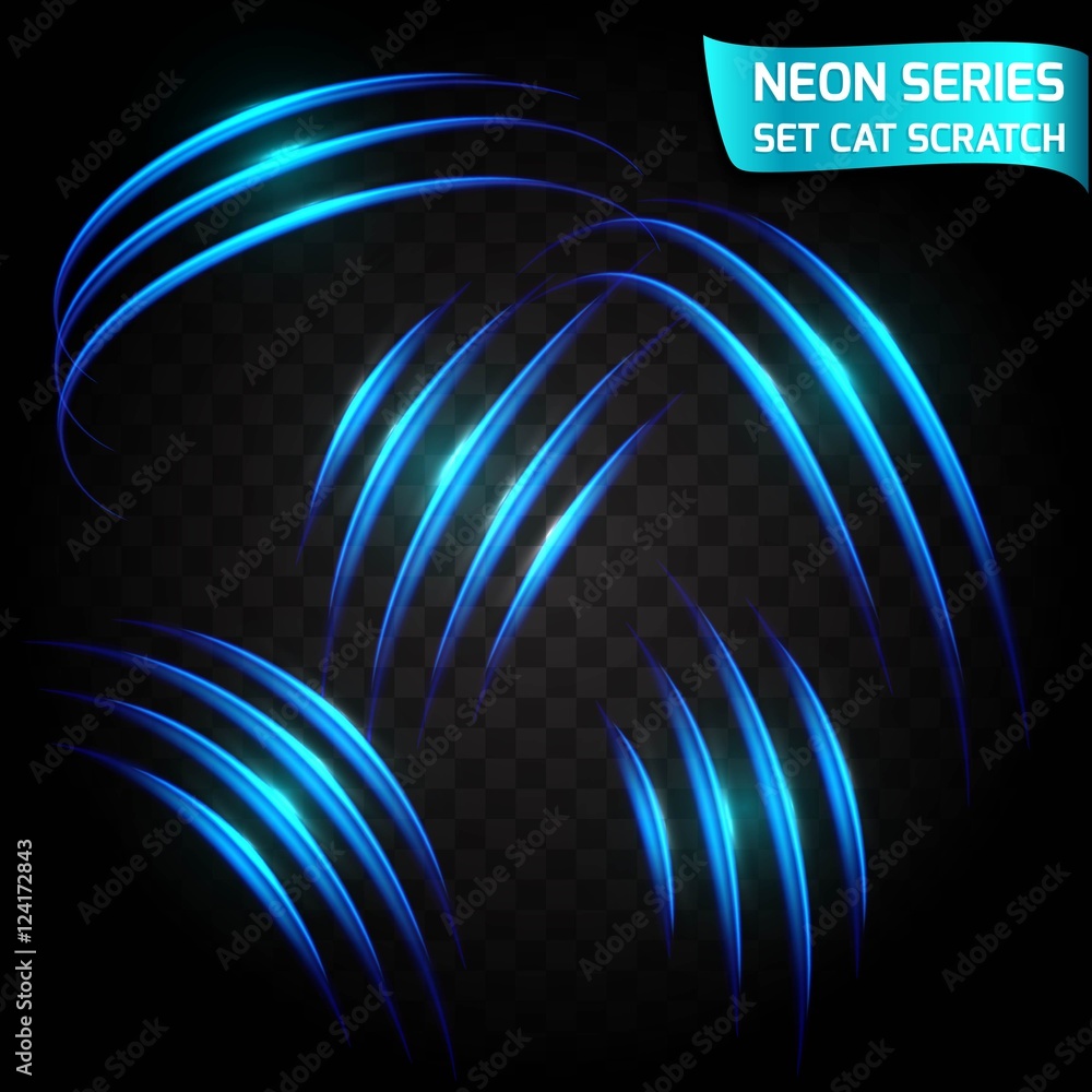 Neon Series set of cat scratch. Bright neon glowing effect. Transparent ...