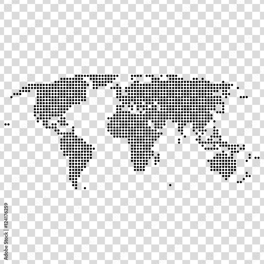 Black dots world map on transparent background Stock Vector | Adobe Stock