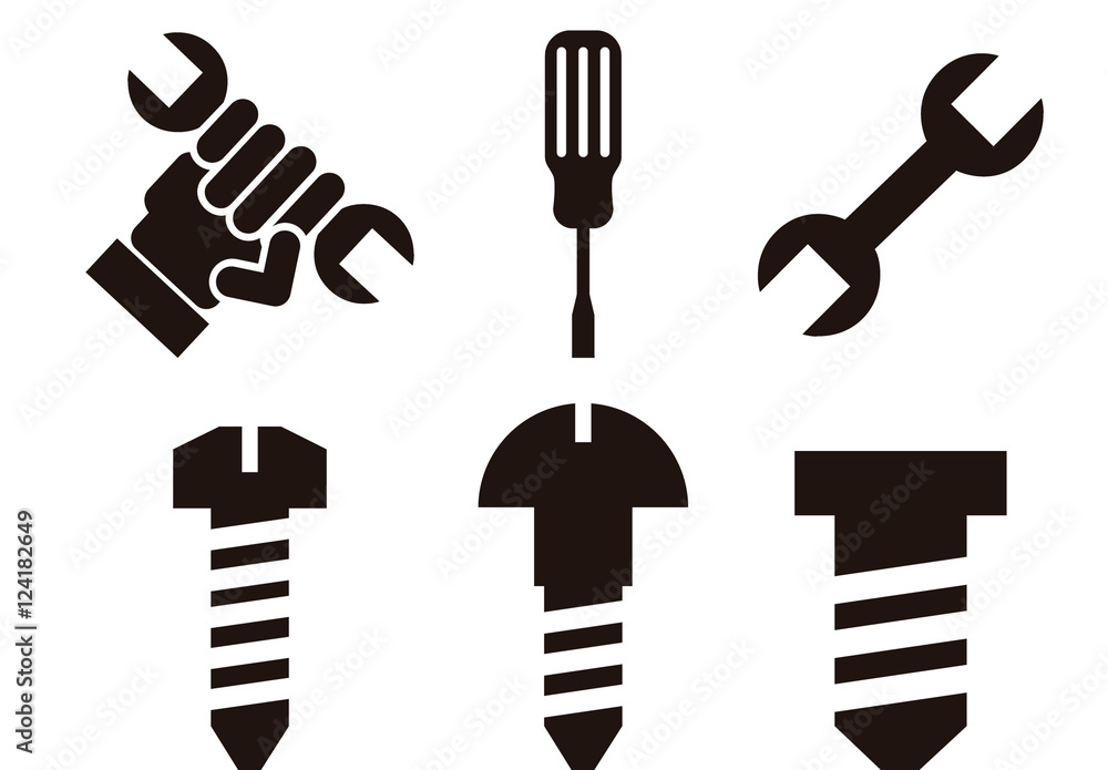Black Industrial Tools and Hardware Icons Set Stock Template | Adobe Stock