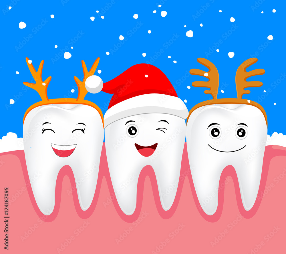 Christmas teeth character concept. Tooth with Santa hat and antler ...