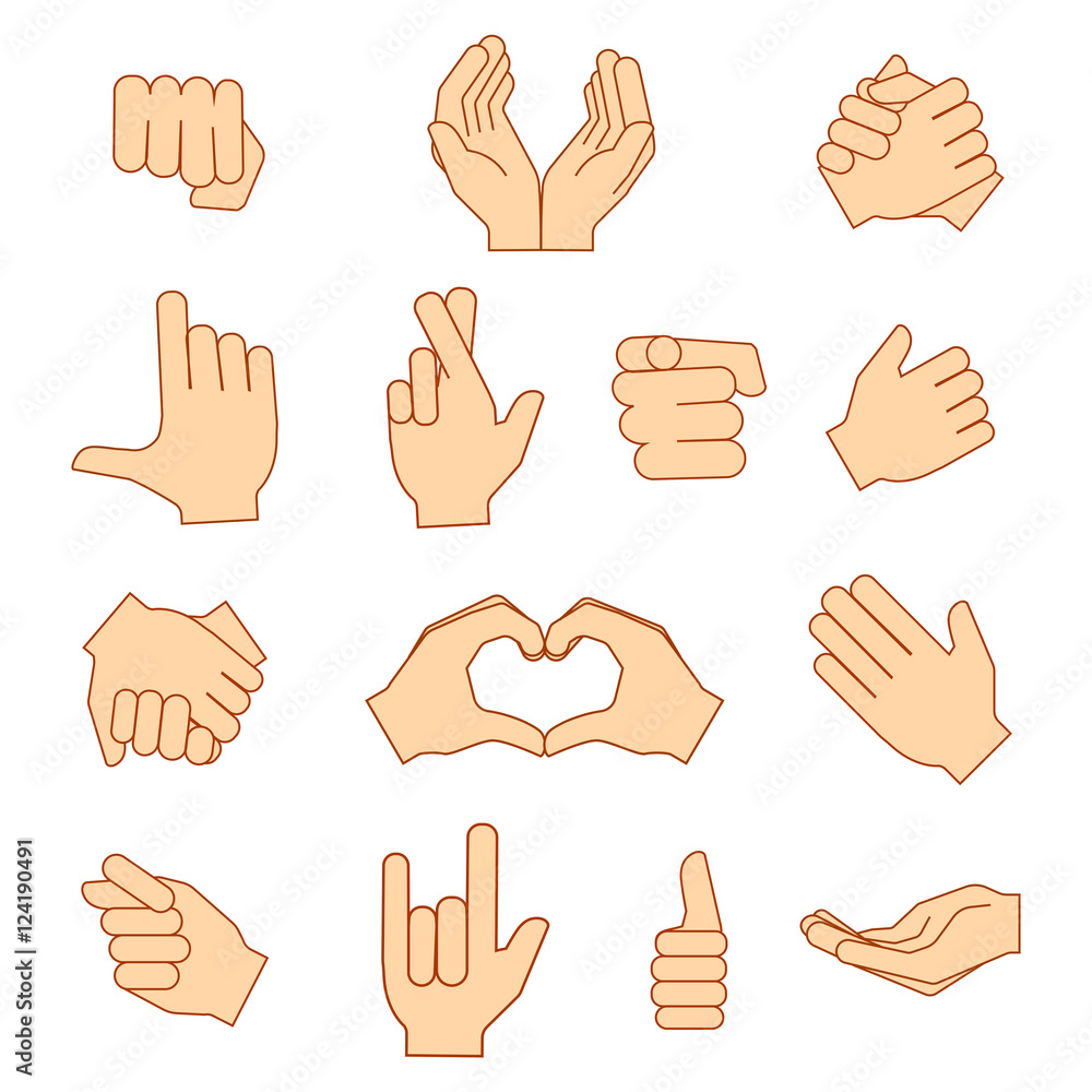 Empty hands holding protect giving gestures icons set isolated on white ...