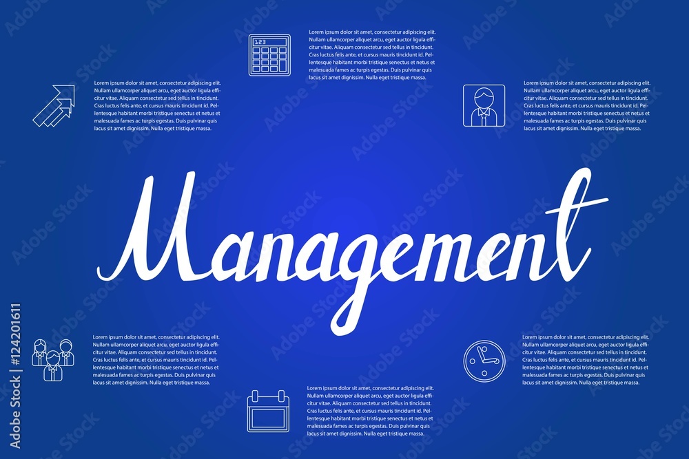 Management infographic design template with hand lettering calligraphy ...