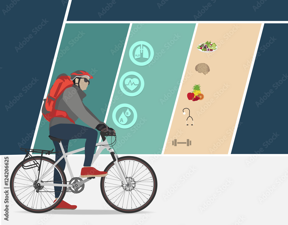 Biker riding on bicycle, Bike infographic banner design, Vector Stock ...