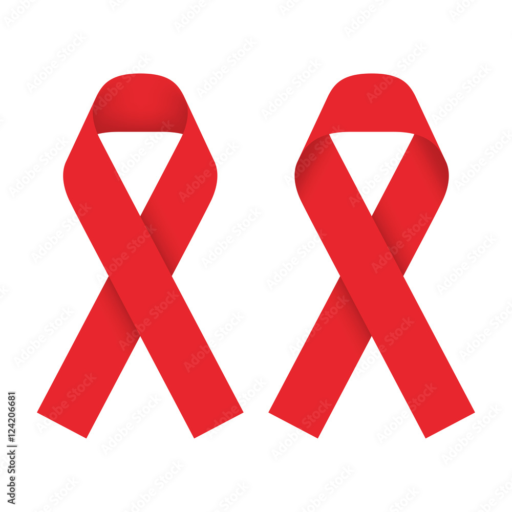 Red ribbon AIDS, HIV icon illustration, front and back side isolated on ...