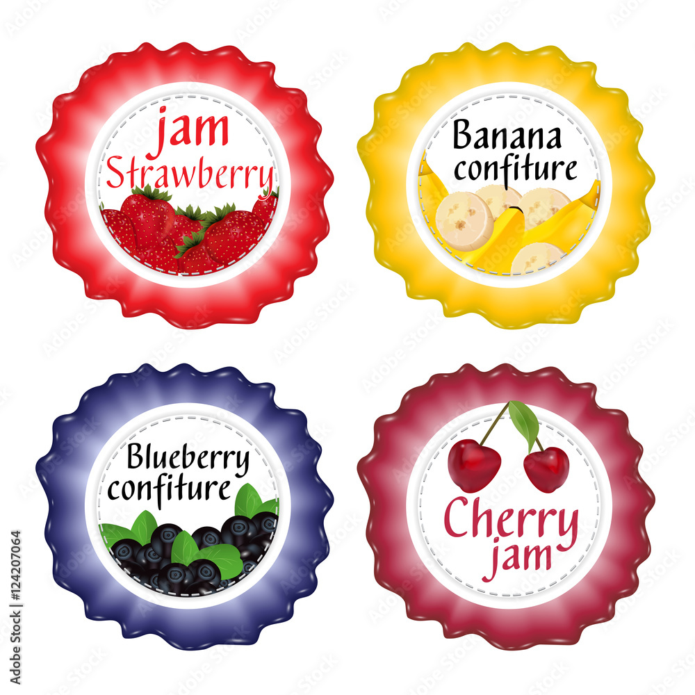 Set of isolated labels for jam and confiture from berries and fruit ...