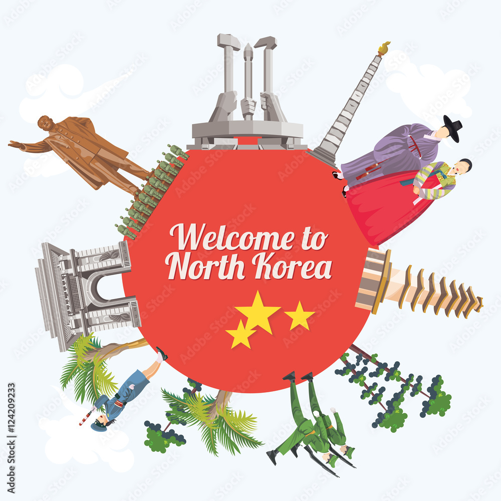 North Korea poster with korean symbols. North Korea vector illustration ...