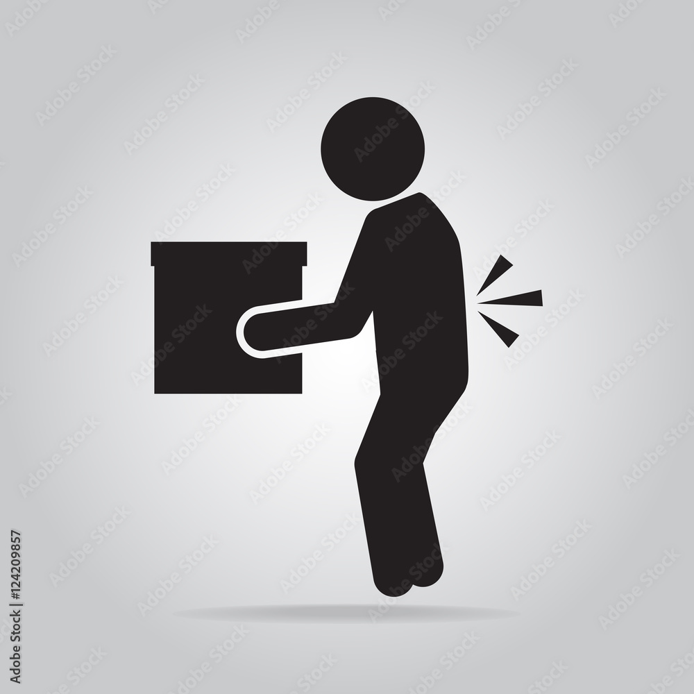 Man carrying box and injured of the back pain . person injury symbol ...