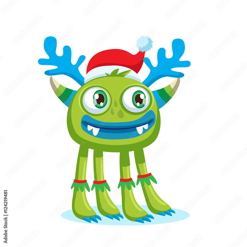 Green Christmas Monster Vector. Holiday Cartoon Mascot. Isolated On ...