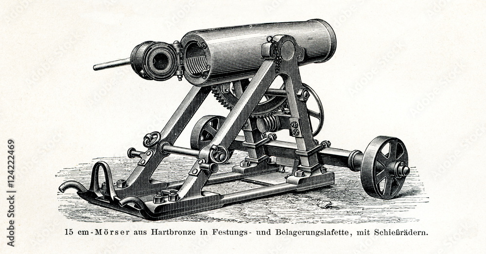 15 cm hard bronze howitzer on siege carriage (from Meyers Lexikon, 1895 ...