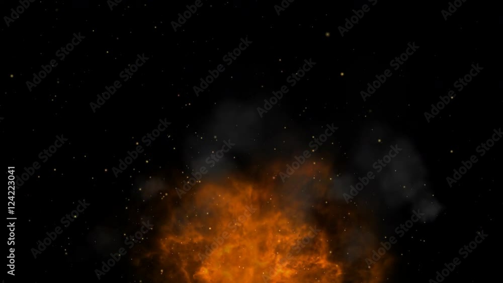 Flames, cloud sparks and smoke. Raging flames, quickly spreading a ...