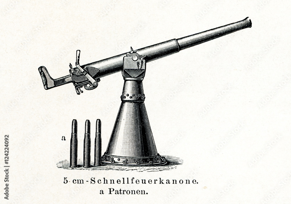 5 cm quick-firing gun with cartridges (from Meyers Lexikon, 1895, 7/440 ...