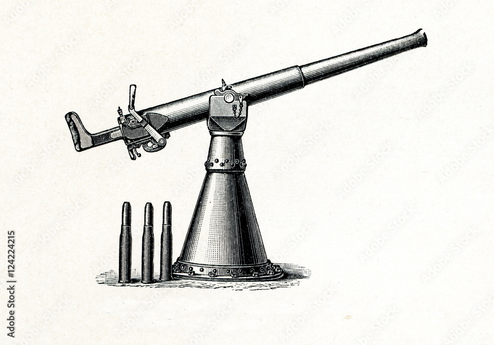 5 cm quick-firing gun with cartridges (from Meyers Lexikon, 1895, 7/440 ...