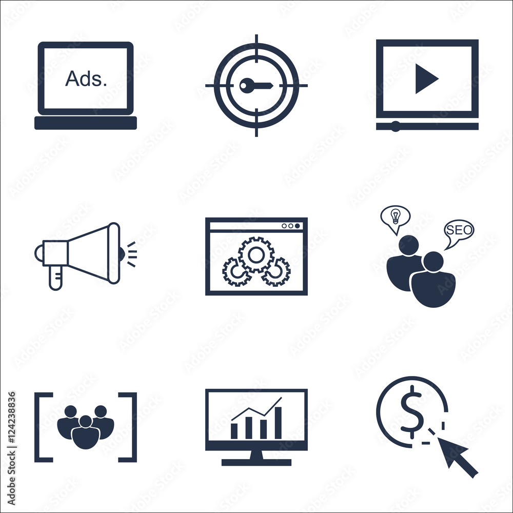 Set Of Advertising Icons On PPC, Digital Media And SEO Brainstorm ...