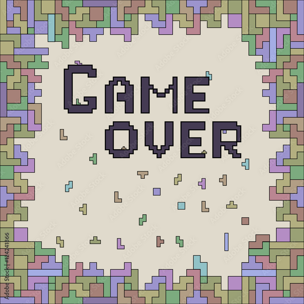 Game over. Vector of pixel art with colorful abstract background Stock ...