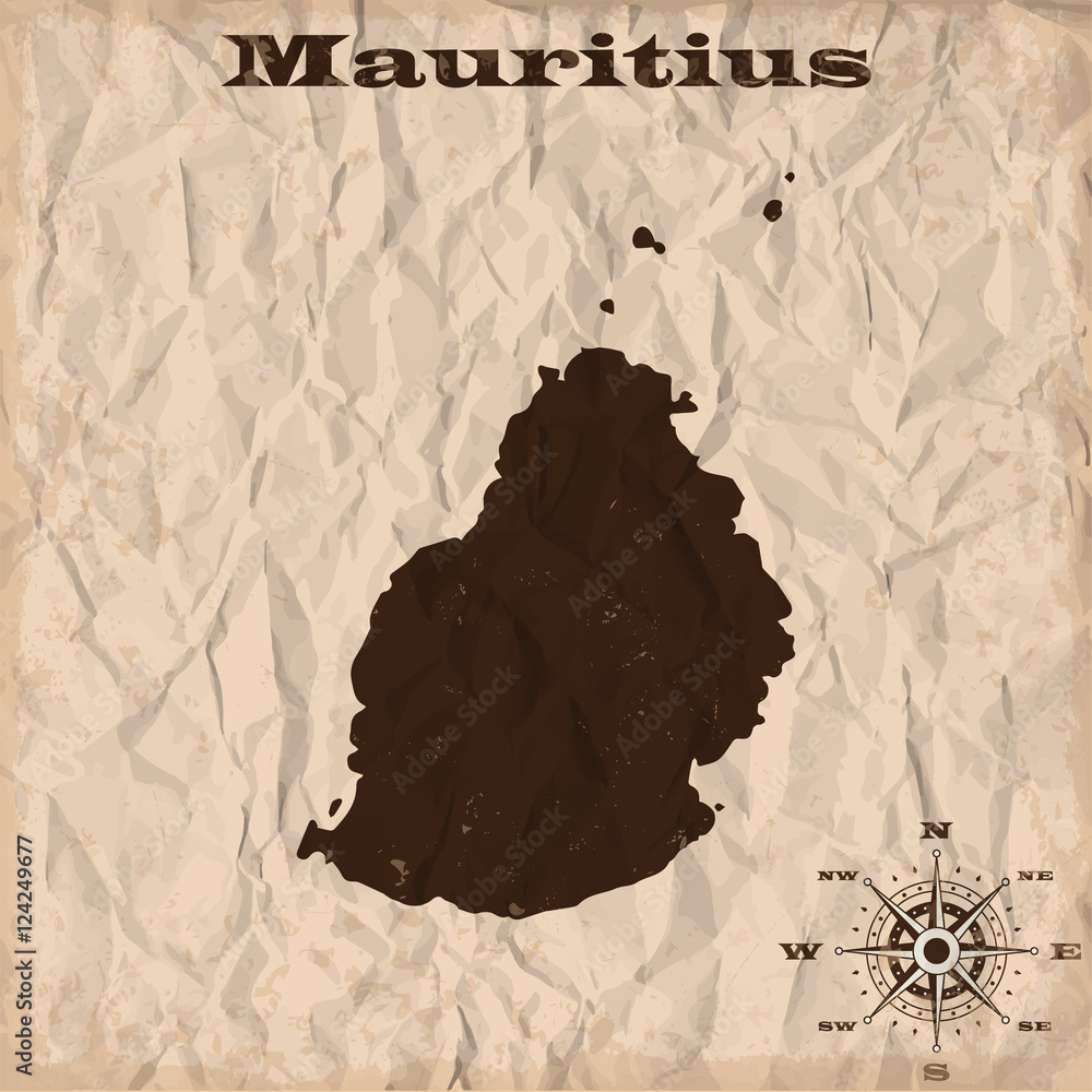 Mauritius old map with grunge and crumpled paper. Vector illustration ...