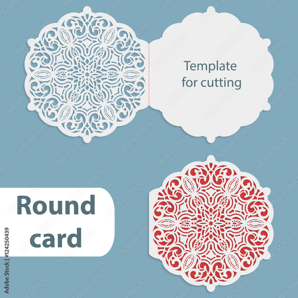 Laser cut wedding round card template, paper openwork greeting card ...