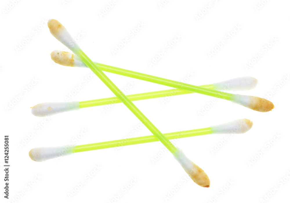 dirty ear sticks on a white background Stock Photo | Adobe Stock