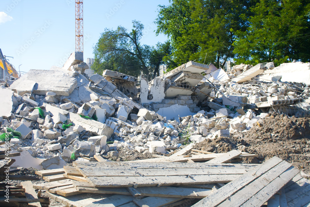 Stones, destroyed buildings, building. Demolition. A pile of stones ...