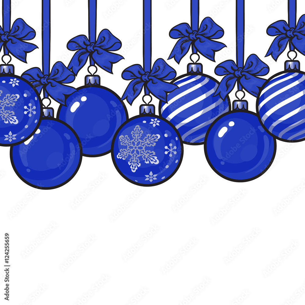 Blue Christmas Ornaments Border