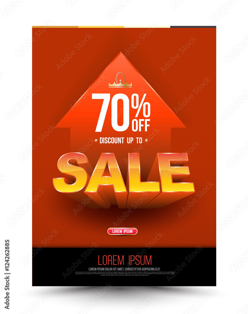 Orange template super sale poster discount up to 70 percent with arrow ...