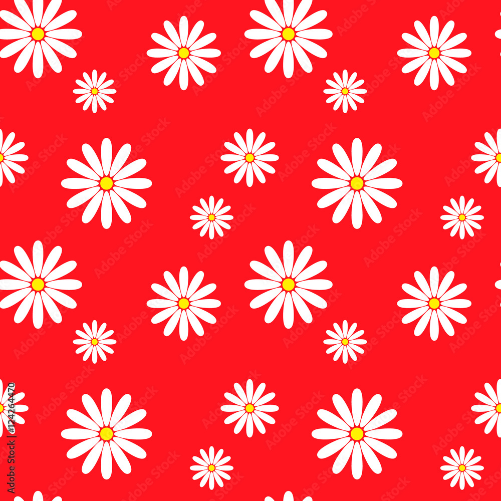 vector illustration of pattern with white daisy on red background Stock ...