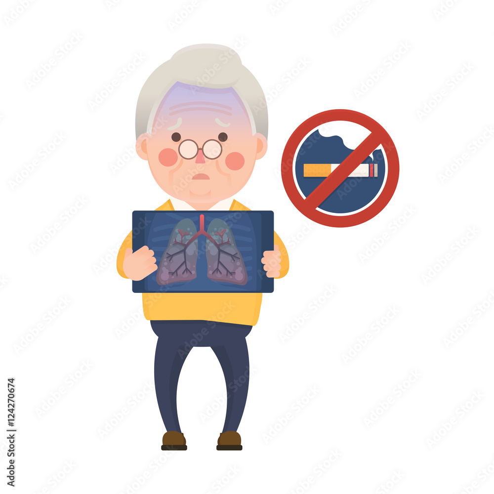 Vector Illustration of Old Man Holding X-ray Image Showing Lung ...