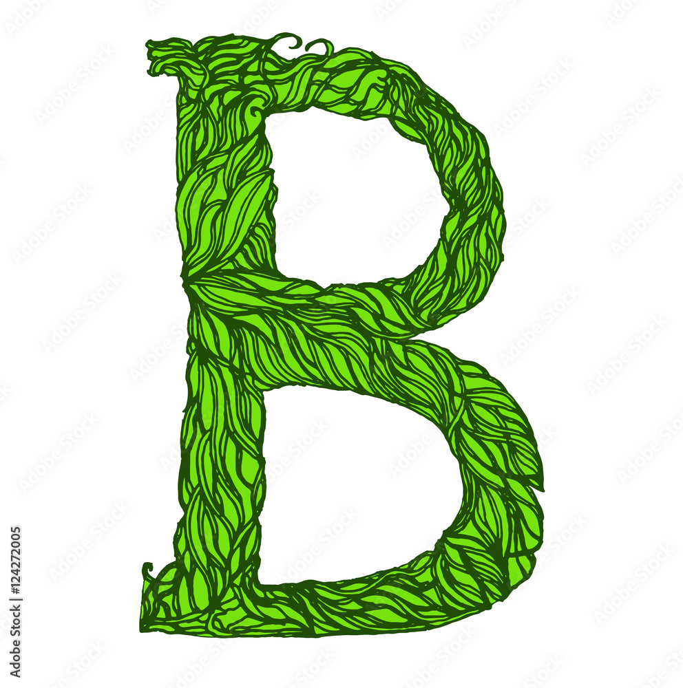 Herbarium font, type. Herbal vector letters in green color. Letter B ...