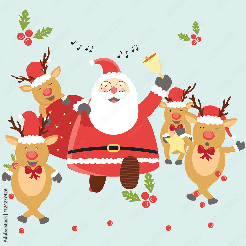 Santa claus and deer, vector illustration. Stock Vector | Adobe Stock