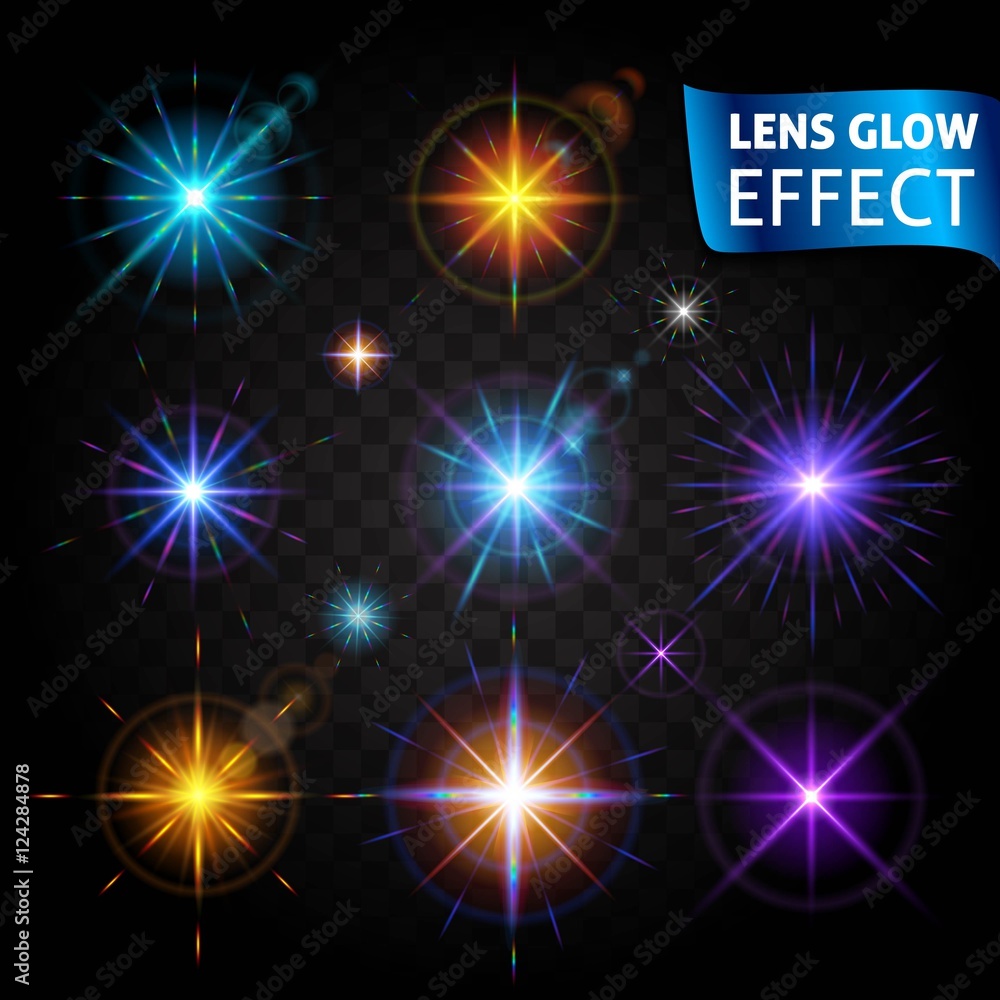 Lens glow effect. Glowing light glare, bright realistic lighting ...