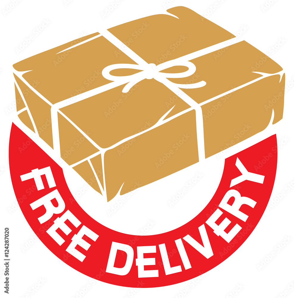 free delivery sign or label (parcel box with rope and kraft paper ...