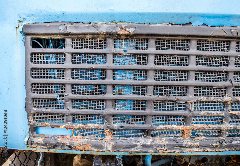 Grid of old truck. The radiator grille. Metal texture. chrome grille of ...