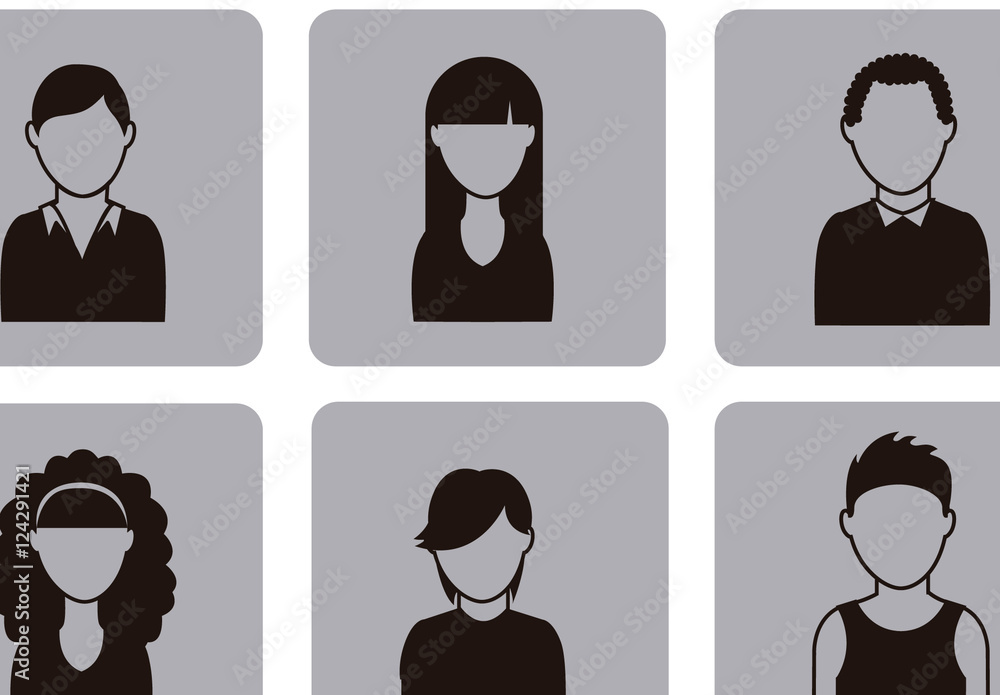9 Grayscale Square Young People Icons Stock Template | Adobe Stock