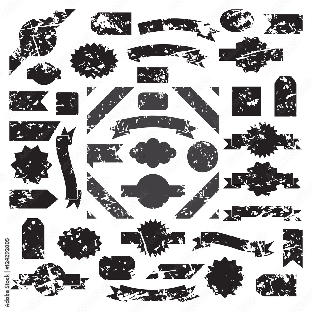 Grunge labels, black isolated on white background, vector illustration ...