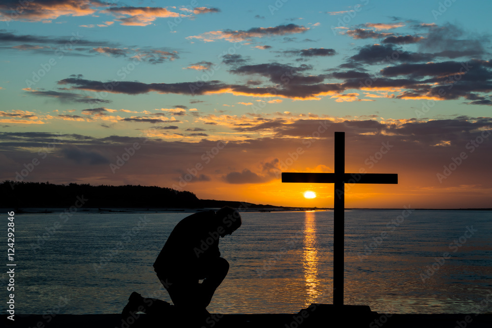 Kneeling Before The Cross Stock Photo | Adobe Stock