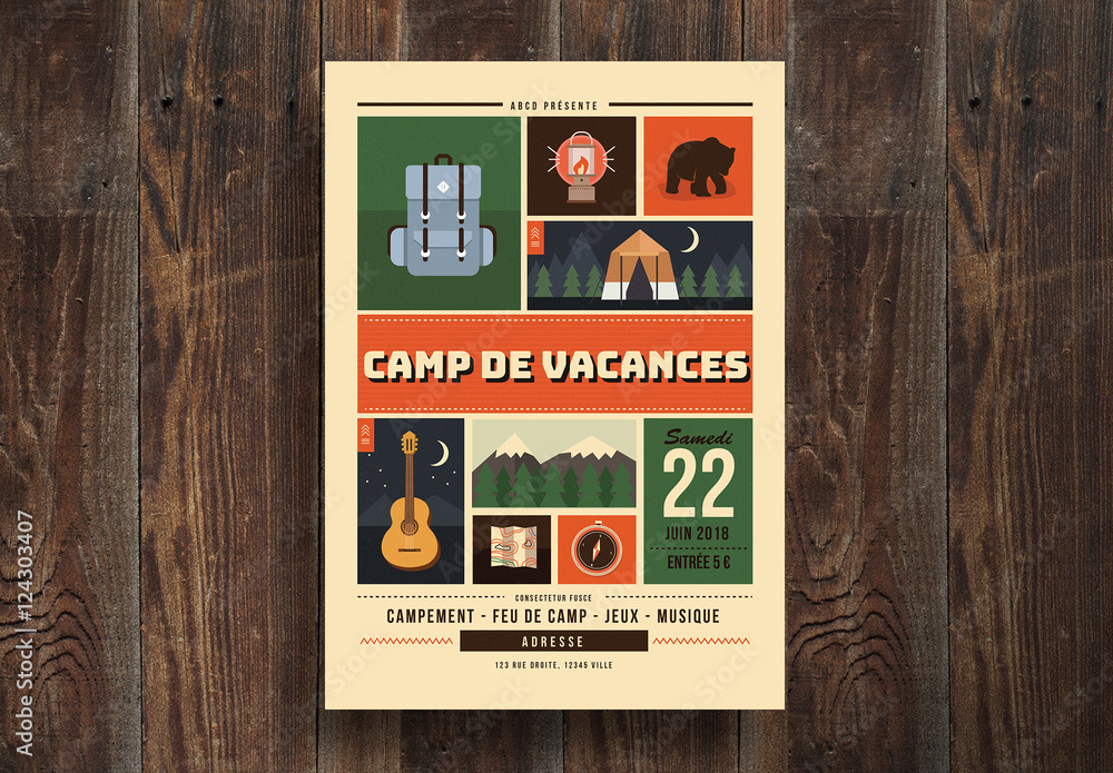 Affiche Camp de vacances Stock Template | Adobe Stock