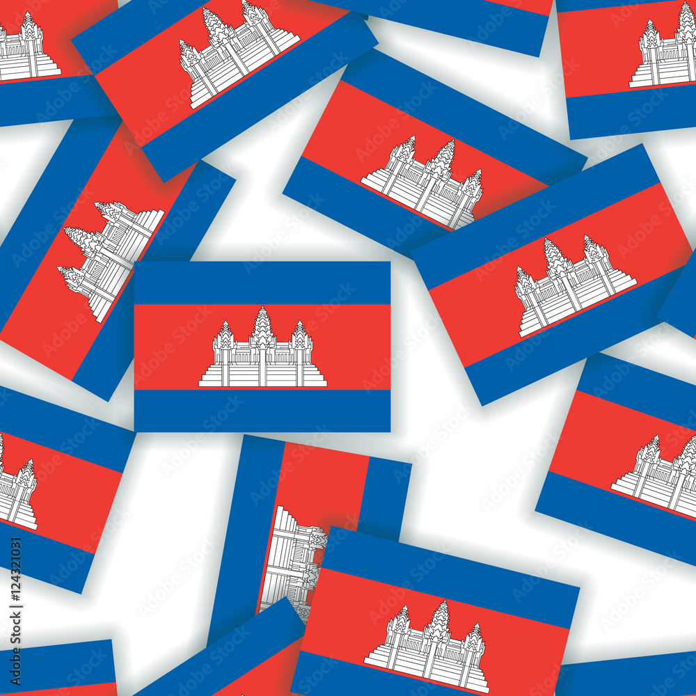 Cambodia - Seamless pattern collage of flags with shadows on a w Stock ...