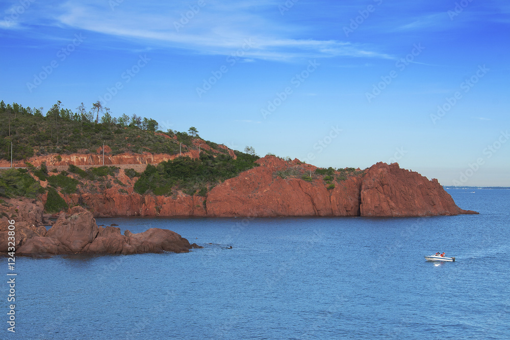 Red rocks at Esterel coast in French Riviera between Cannes and Saint ...
